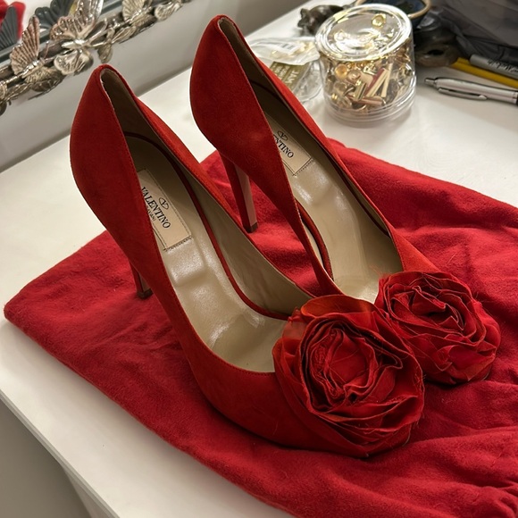 Valentino | Shoes | Valentino Red Suede Heels Size 4 | Poshmark